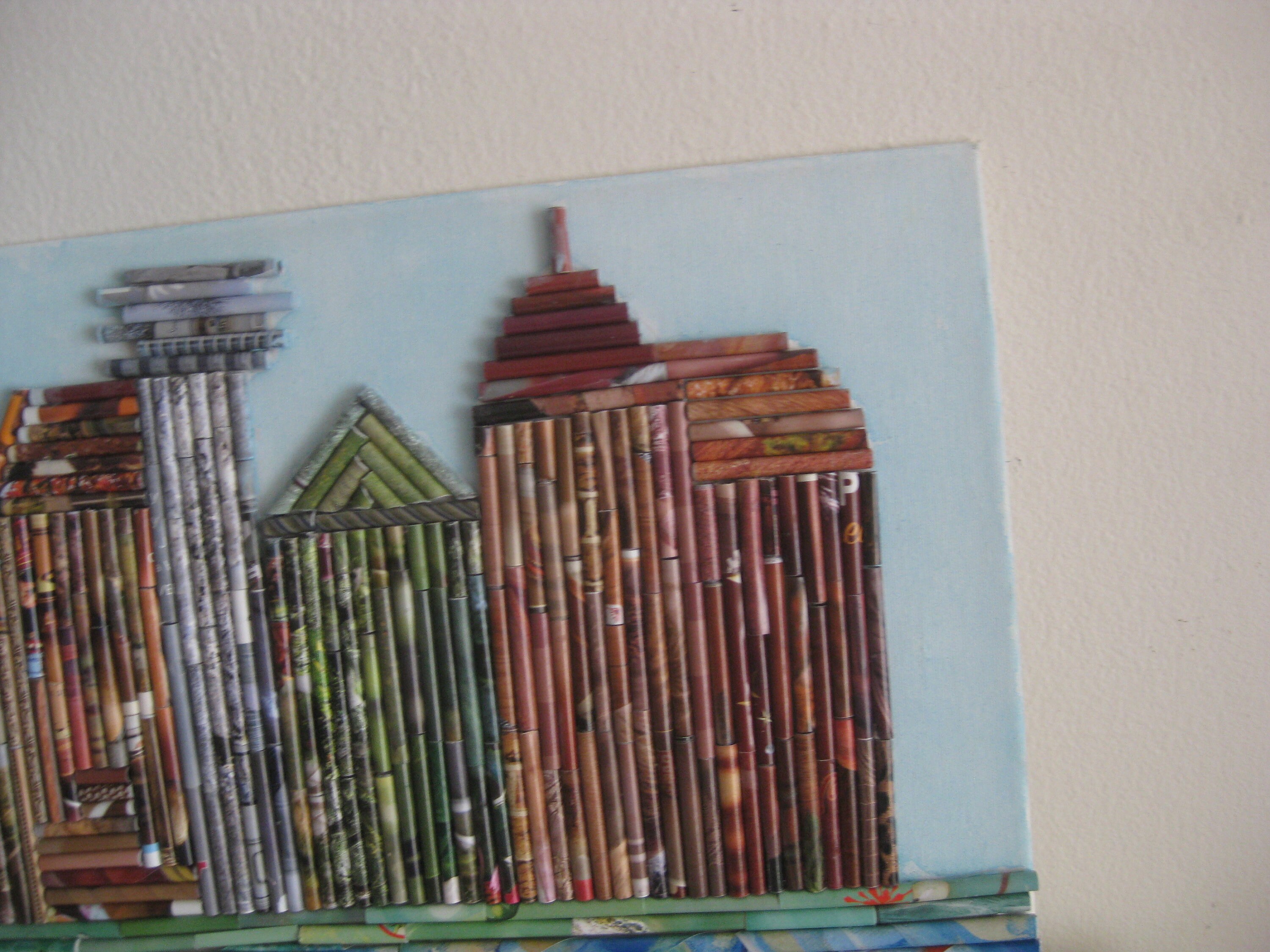 Upcycled Magazine Paper Rolls "city Skyline" Collage Picture, Hand Made ...