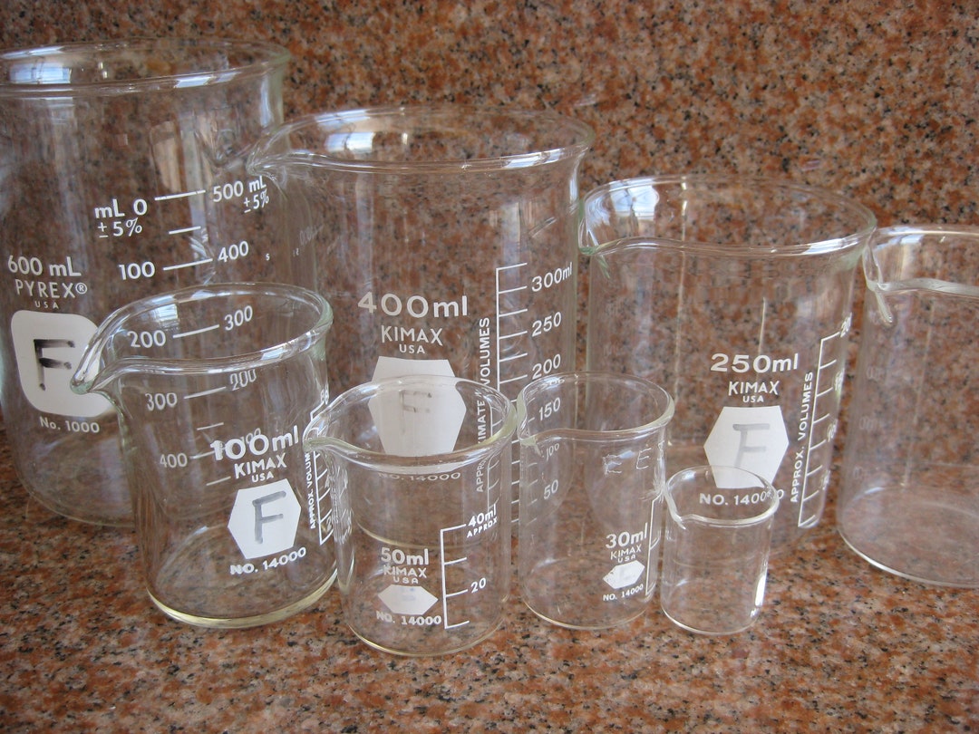 Vintage Pyrex and Kimax Beakers, Set of 8 Pcs. 600ml to 10 Ml, W a ...