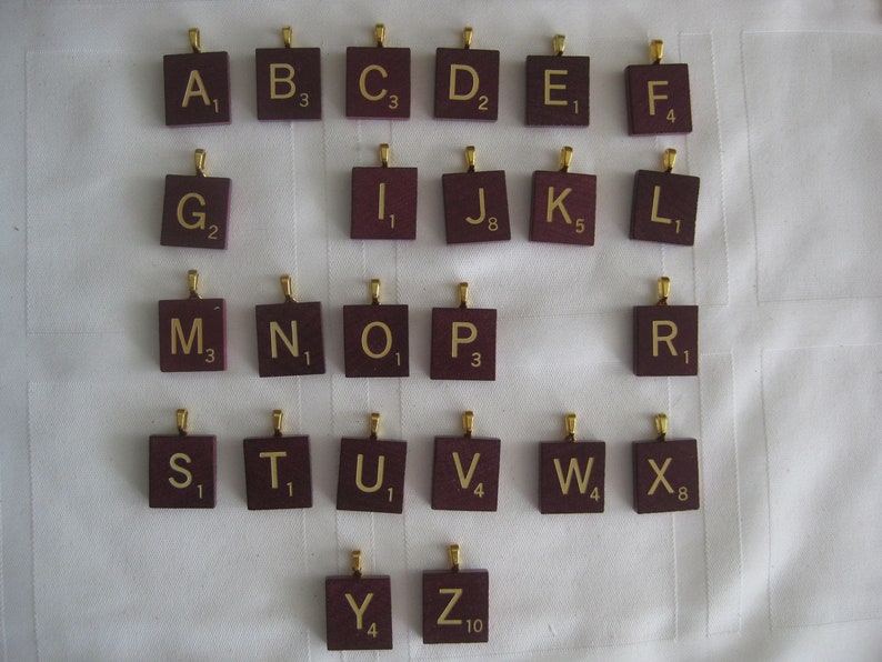 Burgundy Wood Scrabble Letter Tile Pendant/charm Gold or - Etsy