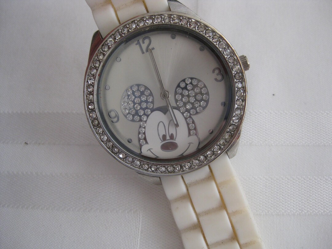 Vintage Mickey Mouse Wrist Watch, Rhinestones Rim and Mickeys' Ears ...