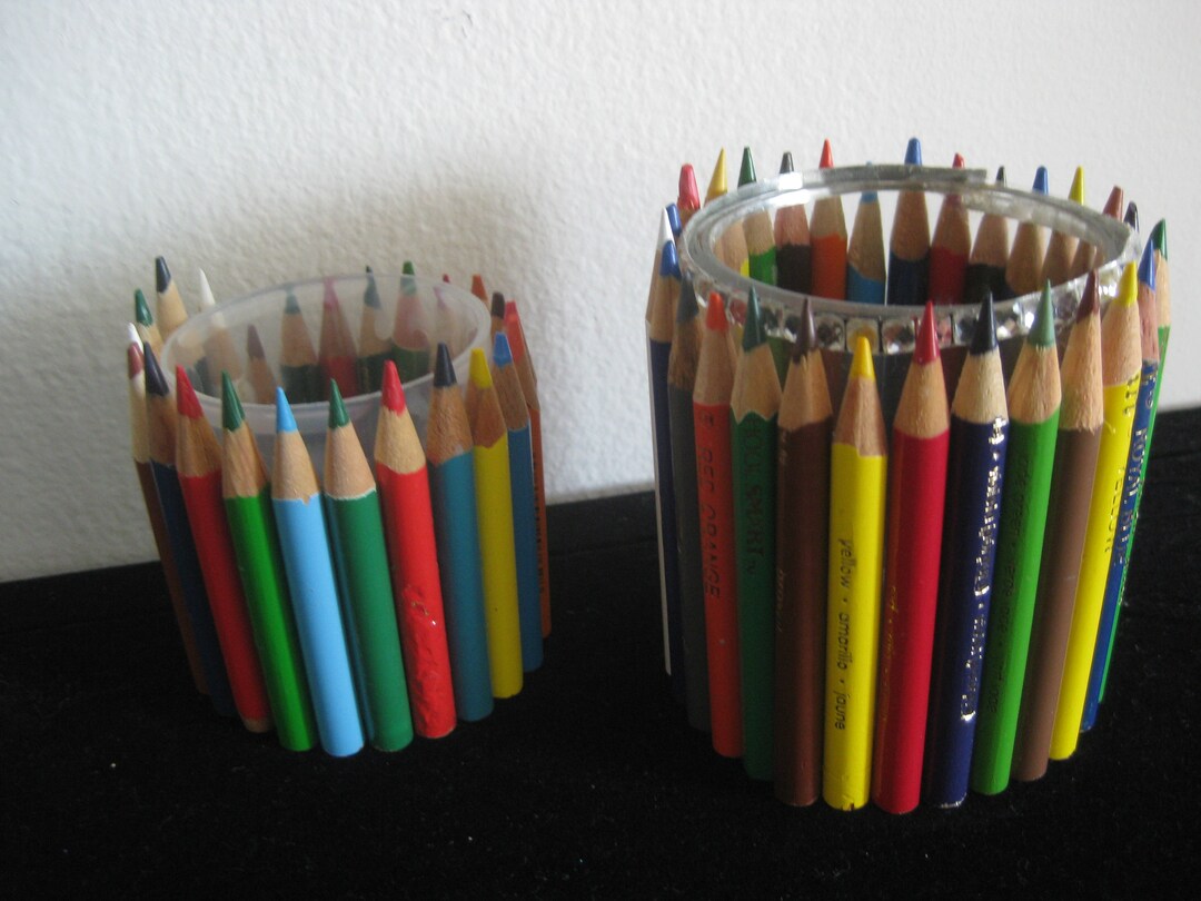 Upcycled Colored Pencils, Set of 2 Pen/pencil Holders, 3" X 2.5" Diam ...