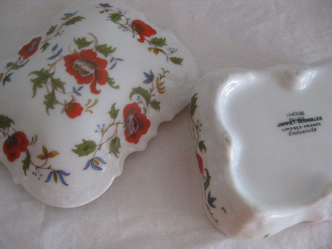 Porcelain Hand Painted Rectangular Dish W Lid, Jammet-seignolles ...