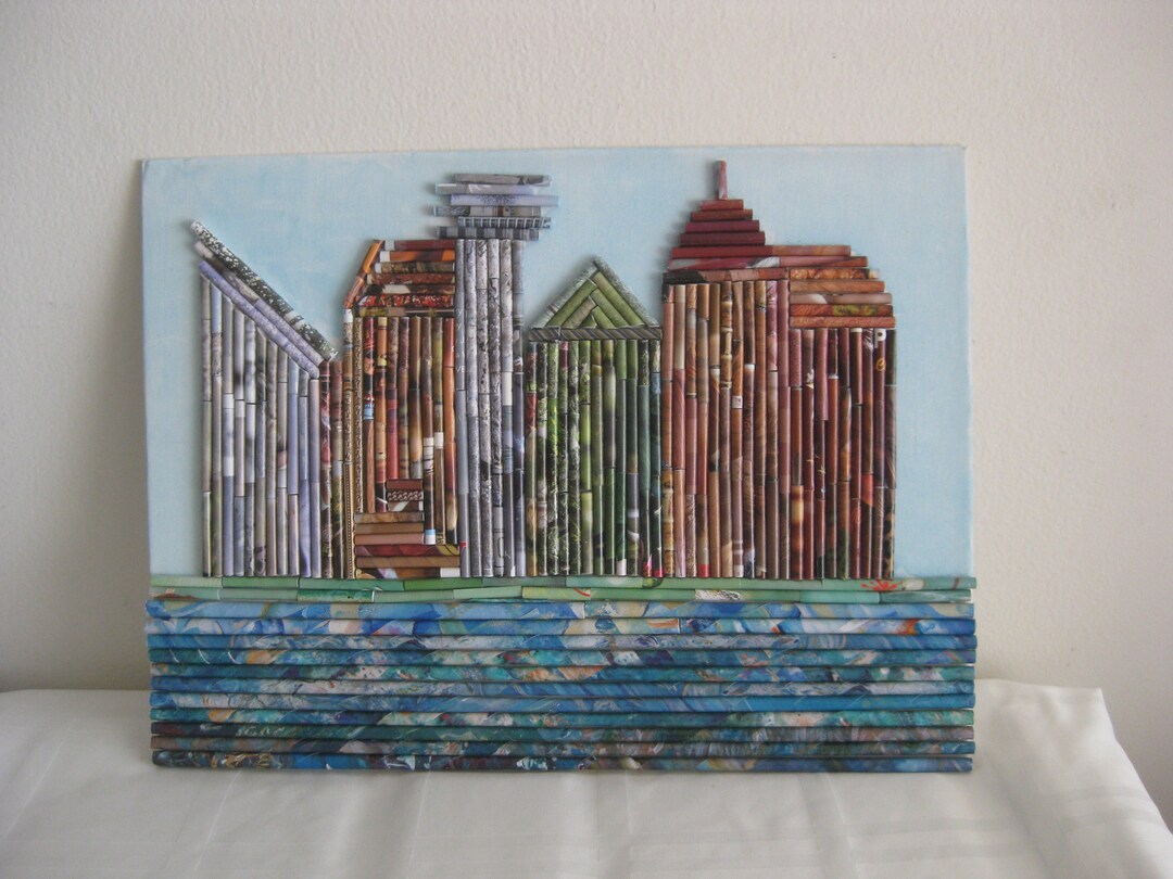 Upcycled Magazine Paper Rolls "city Skyline" Collage Picture, Hand Made ...