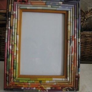 Picture Frame, up Cycled Paper Rolls, Hand Made, Fall Colors of Green ...