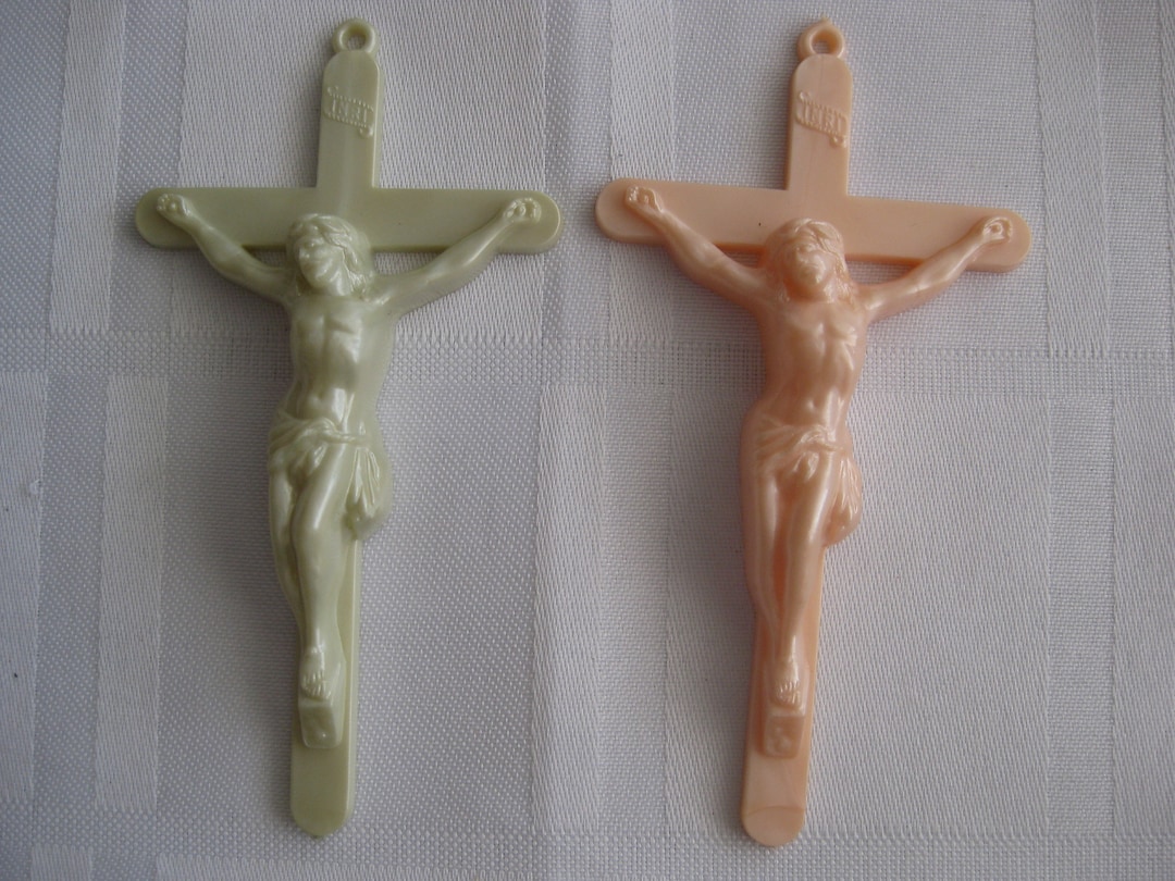 Vintage Plastic Crucifixes 4" X 2", Pearly off White or Pearly Light ...