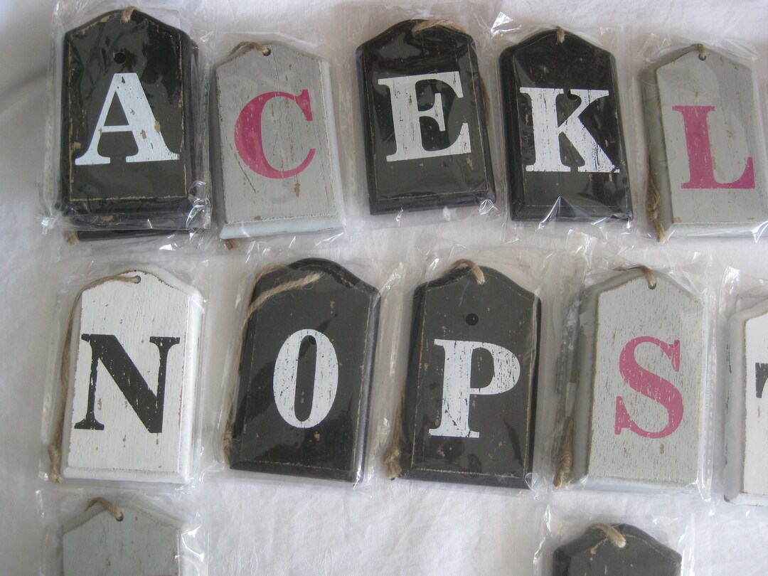 Wood Tags With Letters or Numbers, Washed White, Gray or Black, 4"x2.5 ...