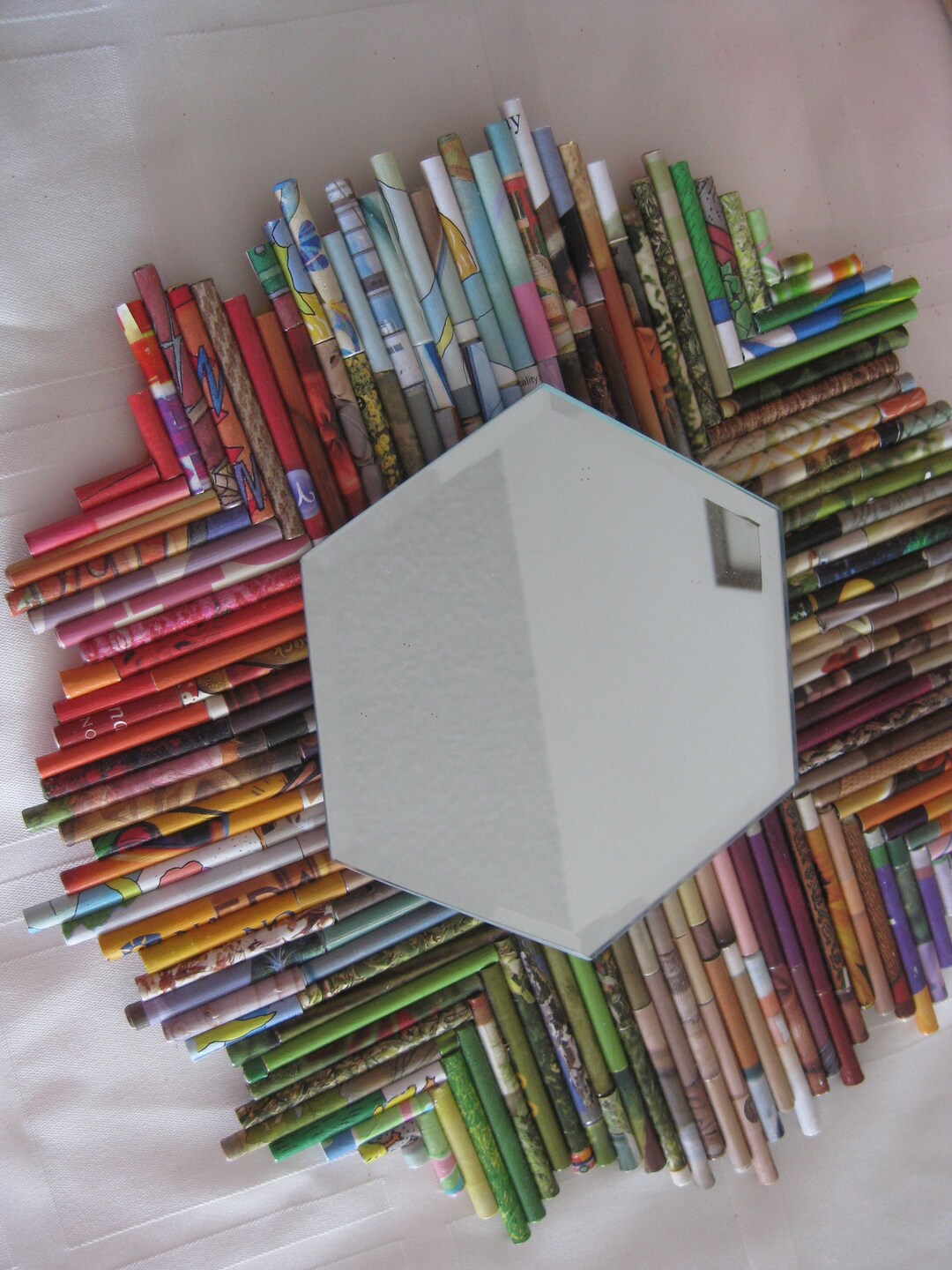 Mirror Surrounded by a Collage of Colorful Upcycled Paper Rolls, Hand ...