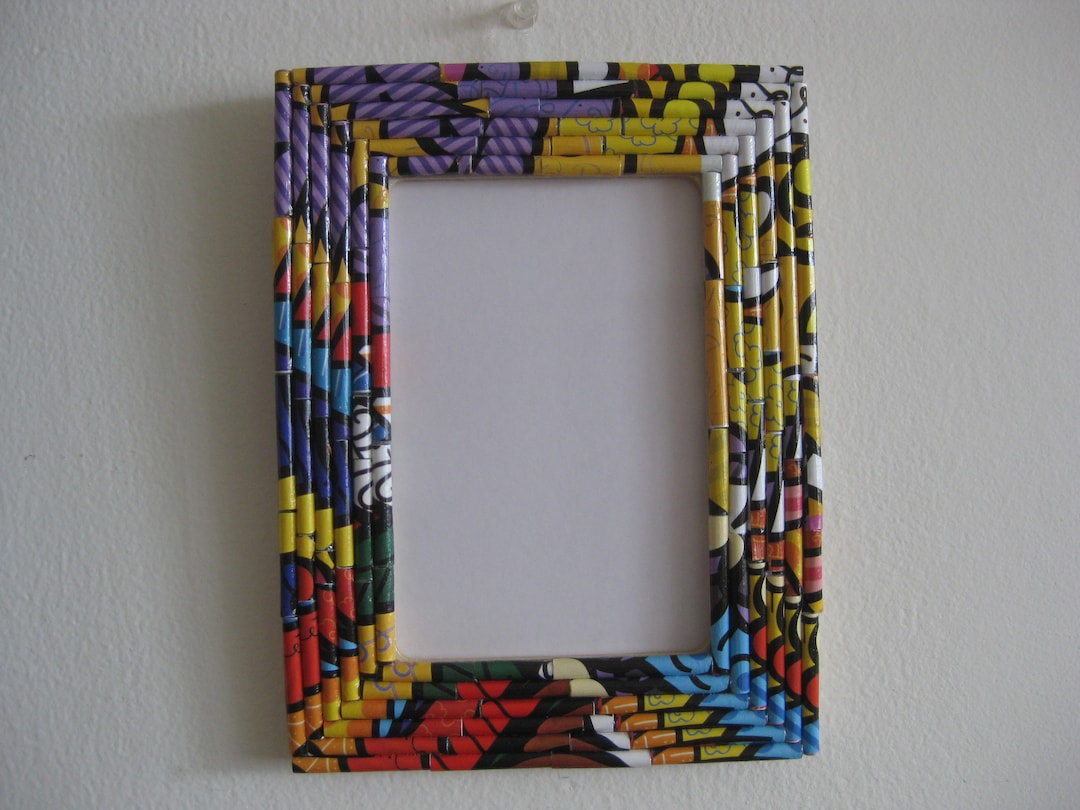 Hand Made Colorful Upcycled Paper Rolls Decorated Picture Frame. 8.5"x6 ...