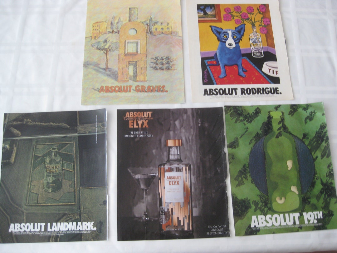 Absolute Vodka Original Ads From Magazines, Vintage, a Group of 5 RARE ...