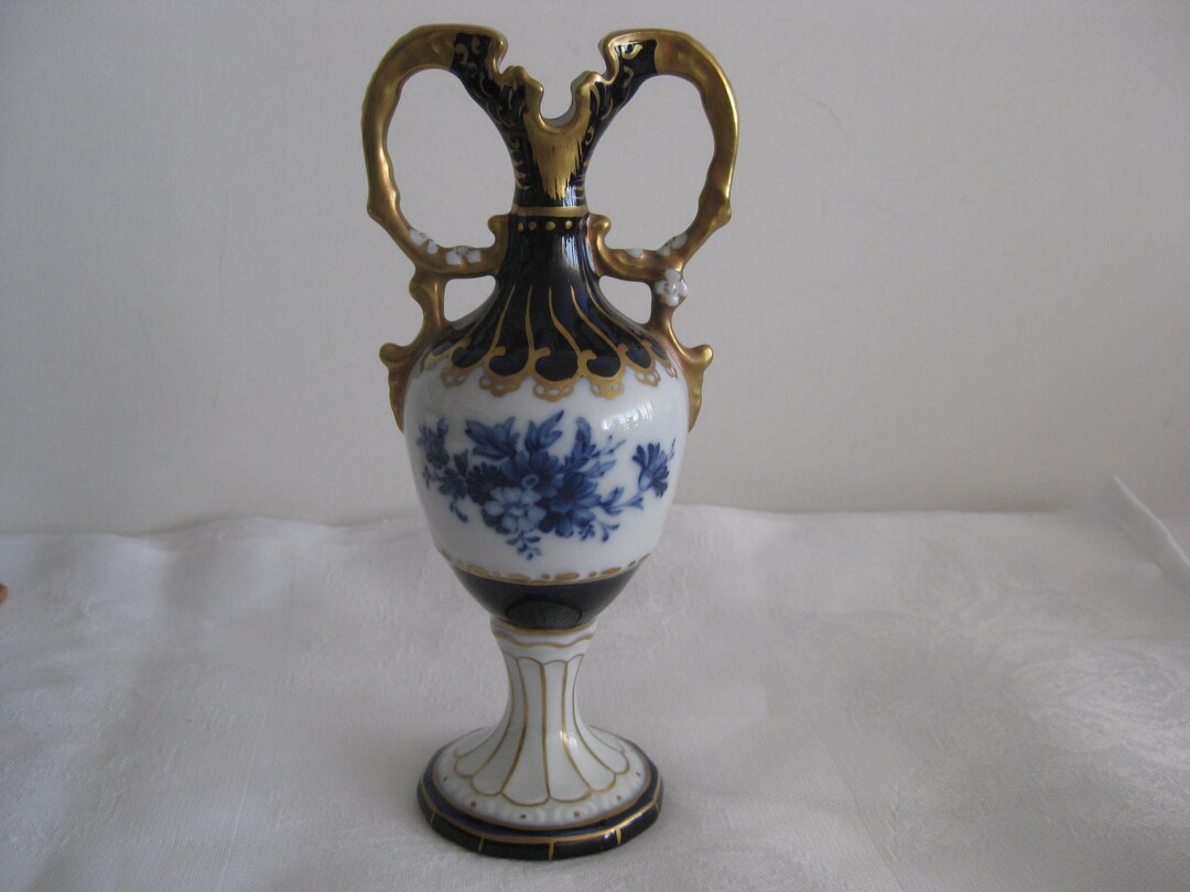 Vintage Porcelain Royal DUX Vase, 6.5"x3"x2", Hand Painted Cobalt Blue ...