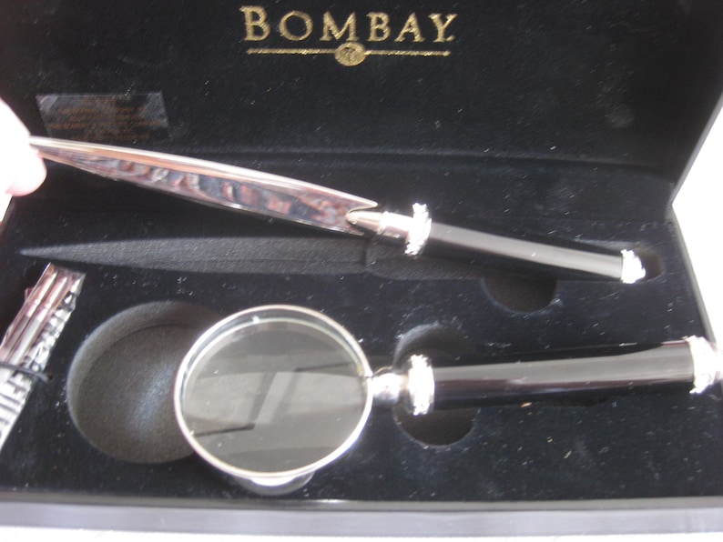 A Vintage Desk Set of Letter Opener and Magnifier/pen, by Bombay, in a ...