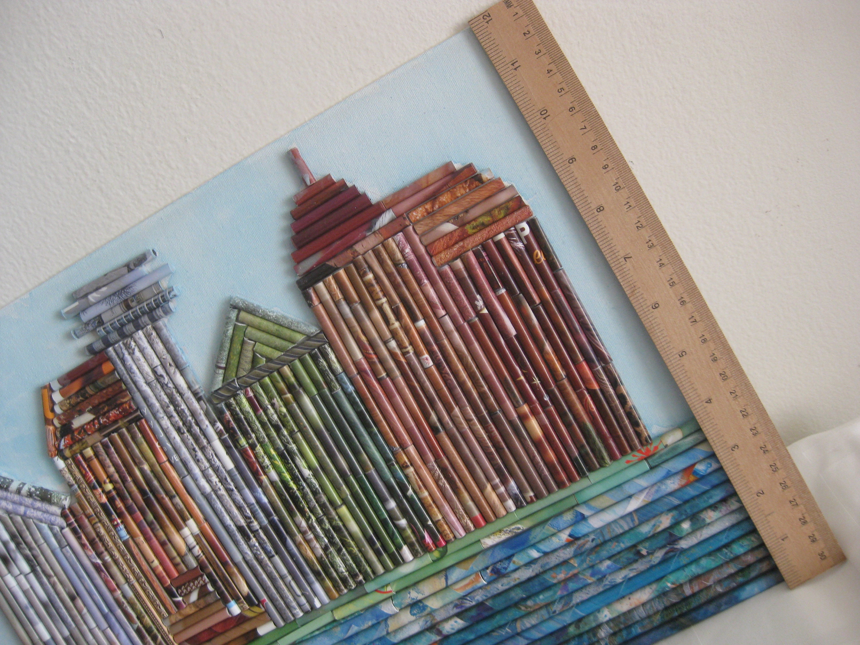 Upcycled Magazine Paper Rolls "city Skyline" Collage Picture, Hand Made ...