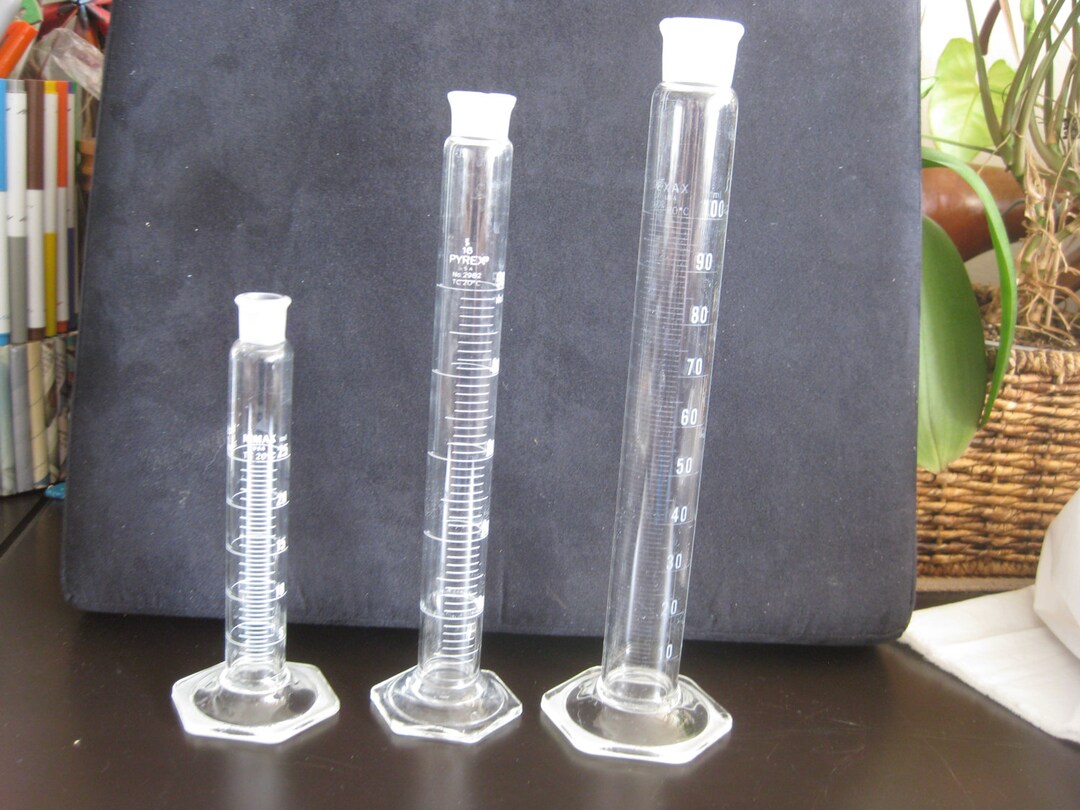 Lab Glass, Vintage Set of 3 Lab Glasses, Graduated Cylinders, 100, 50 ...