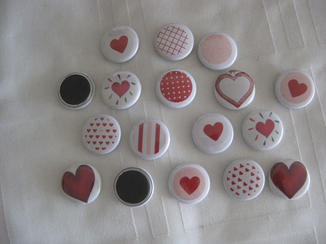 Valentines Day Red Hearts Magnets, 1" Round Magnets, Hand Made, Cute ...