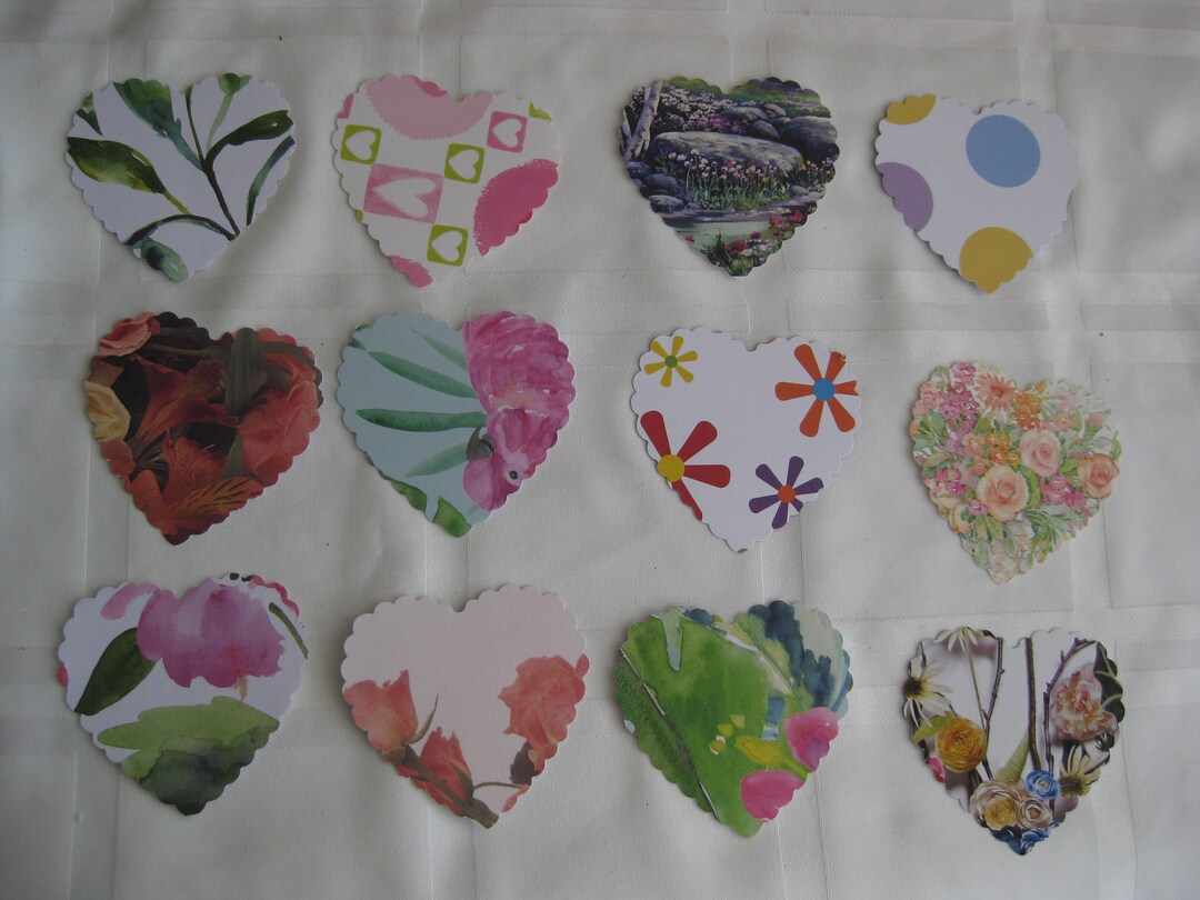 Die Cut Hearts, Upcycled From Cards, Acid Free Card Stock, Flower Theme ...