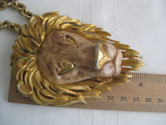Vintage Luca Razza Lion face necklace, 1970s', gold t… - Gem