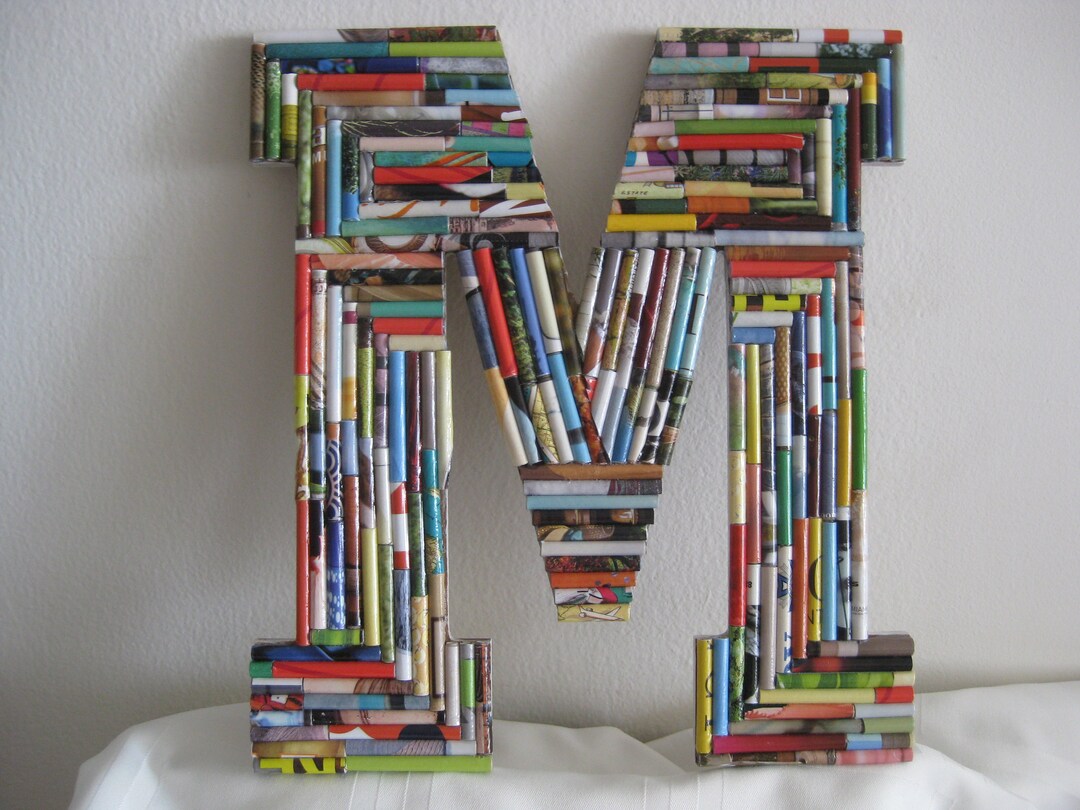 Letter M Decorated With Colorful Hand Rolled up Cycled Magazine Paper ...