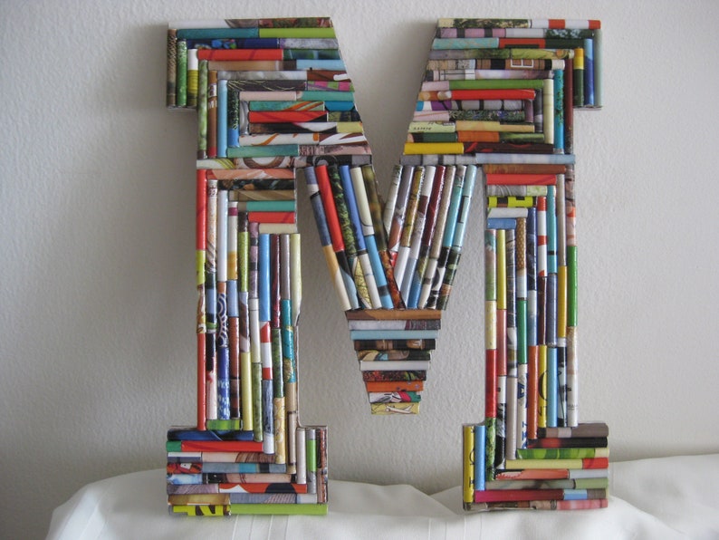 Letter M Decorated With Colorful Hand Rolled up Cycled Magazine Paper ...