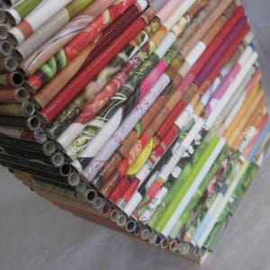 Wood Vase, Hand Decorated With up Cycled Magazine Paper Rolls, Home ...