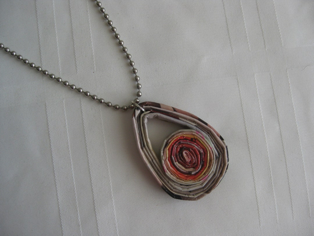 Hand Rolled Paper Pendant, Teardrop Shape, Multicolor, 2.5"x1.5"x0.25 ...