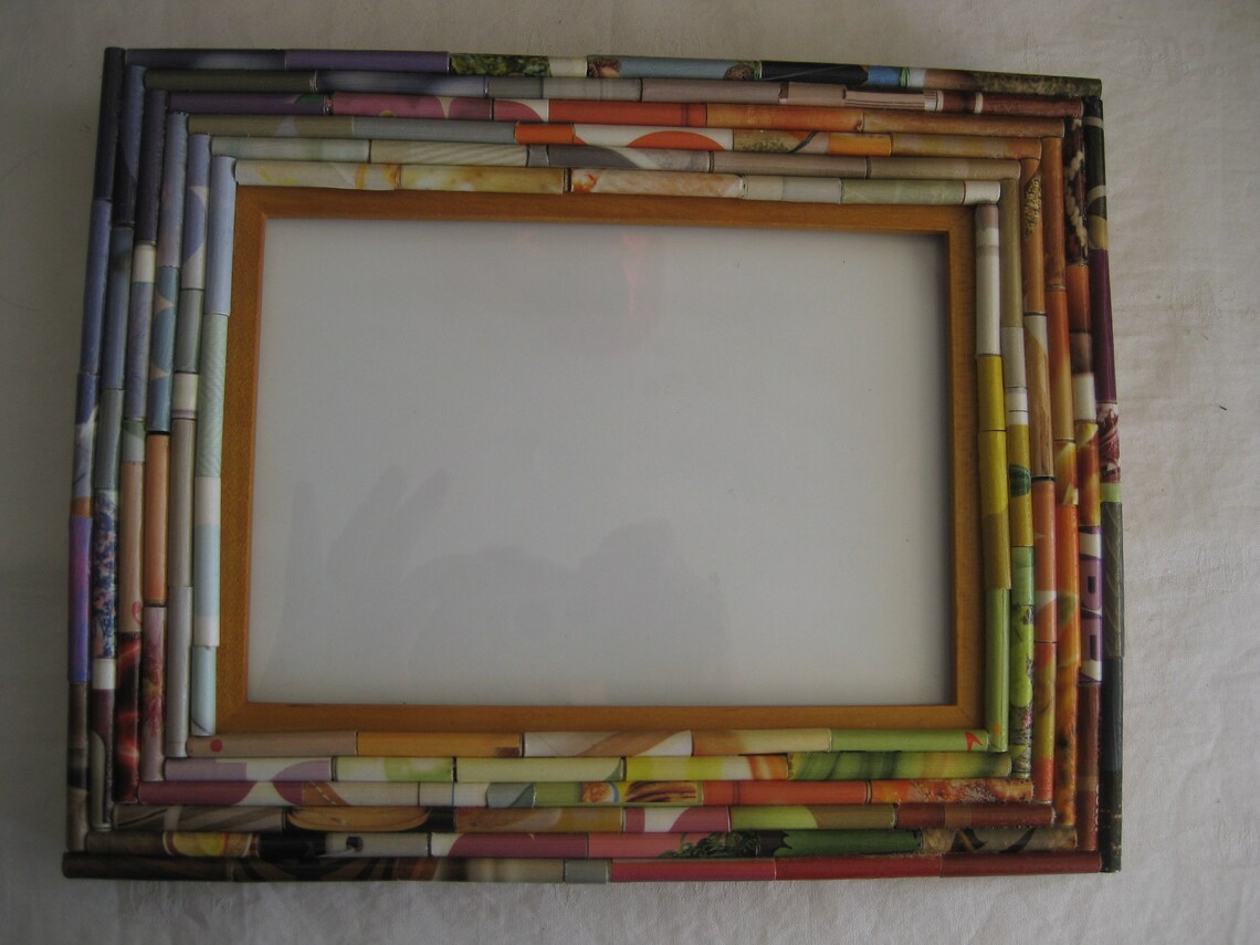 Picture Frame, up Cycled Paper Rolls, Hand Made, Fall Colors of Green ...