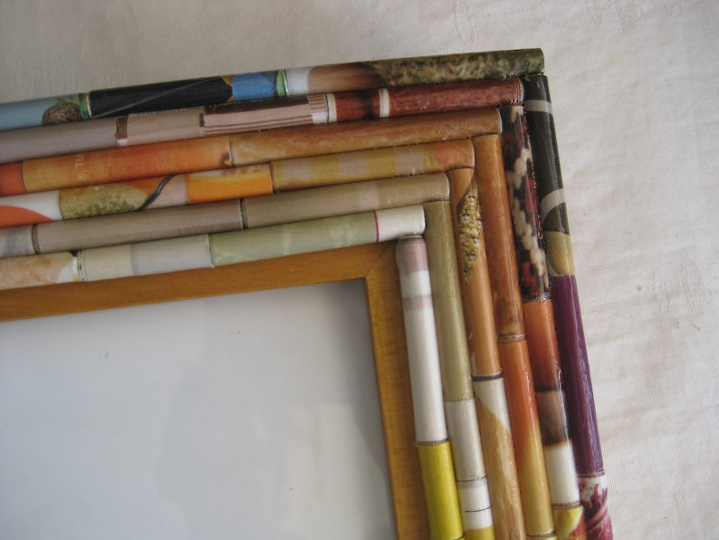 Picture Frame, up Cycled Paper Rolls, Hand Made, Fall Colors of Green ...
