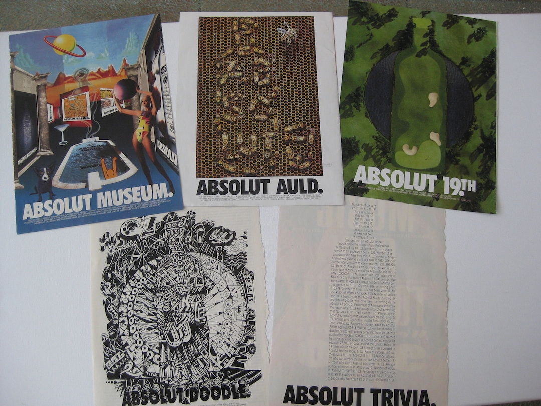 Absolute Vodka Ads, 5 Different Original Ads From Magazines, 1993/4 ...