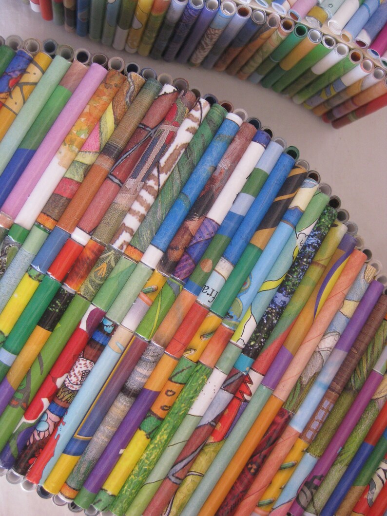 Wood Vase Hand Decorated With up Cycled Magazine Paper Rolls | Etsy