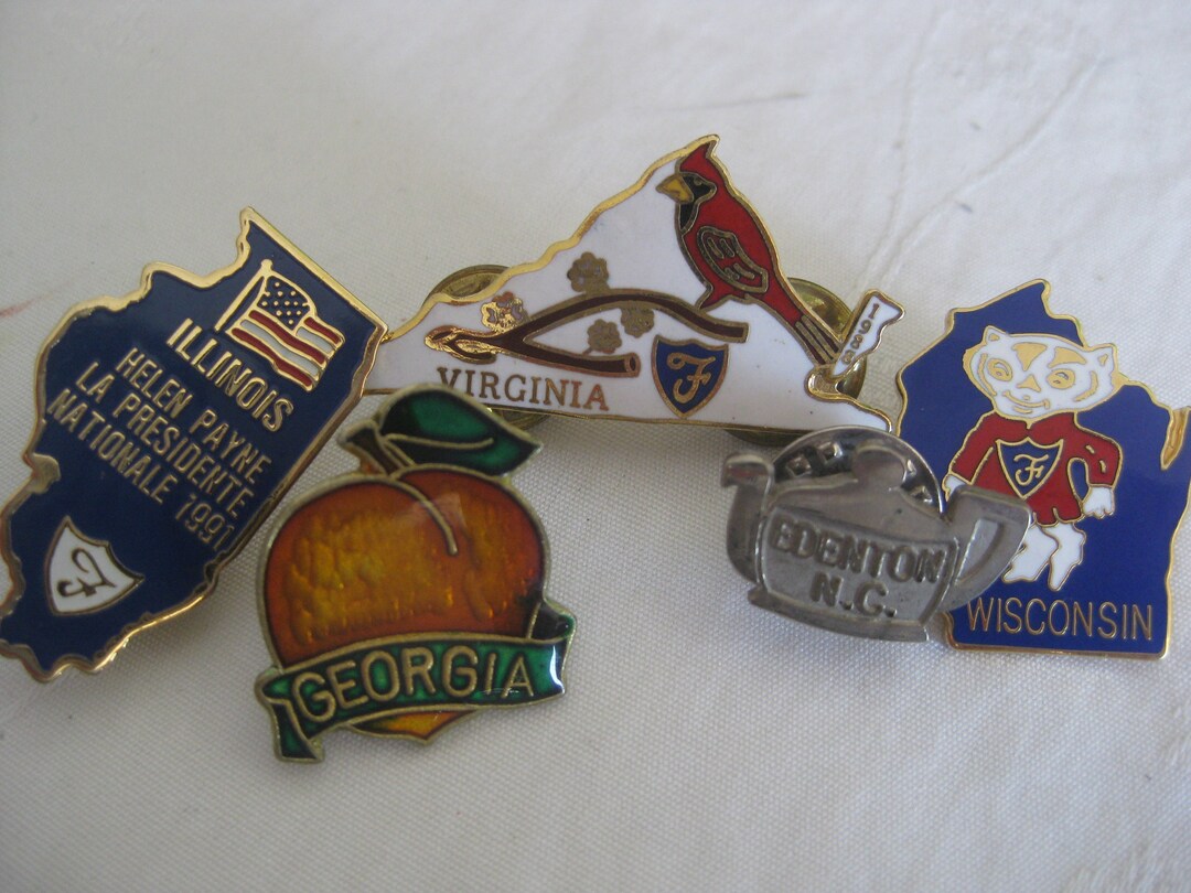 Vintage Lapel Pins, 5 States, Wisconsin, Georgia, N.C. Virginia and ...