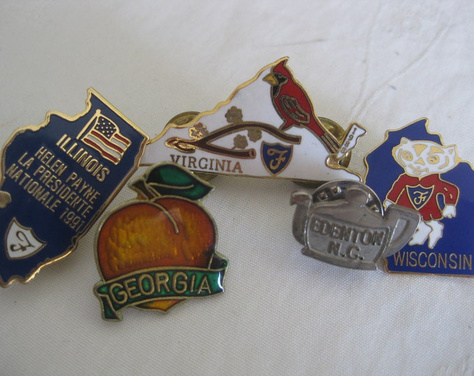 Vintage Lapel Pins, 5 States, Wisconsin, Georgia, N.C. Virginia and ...