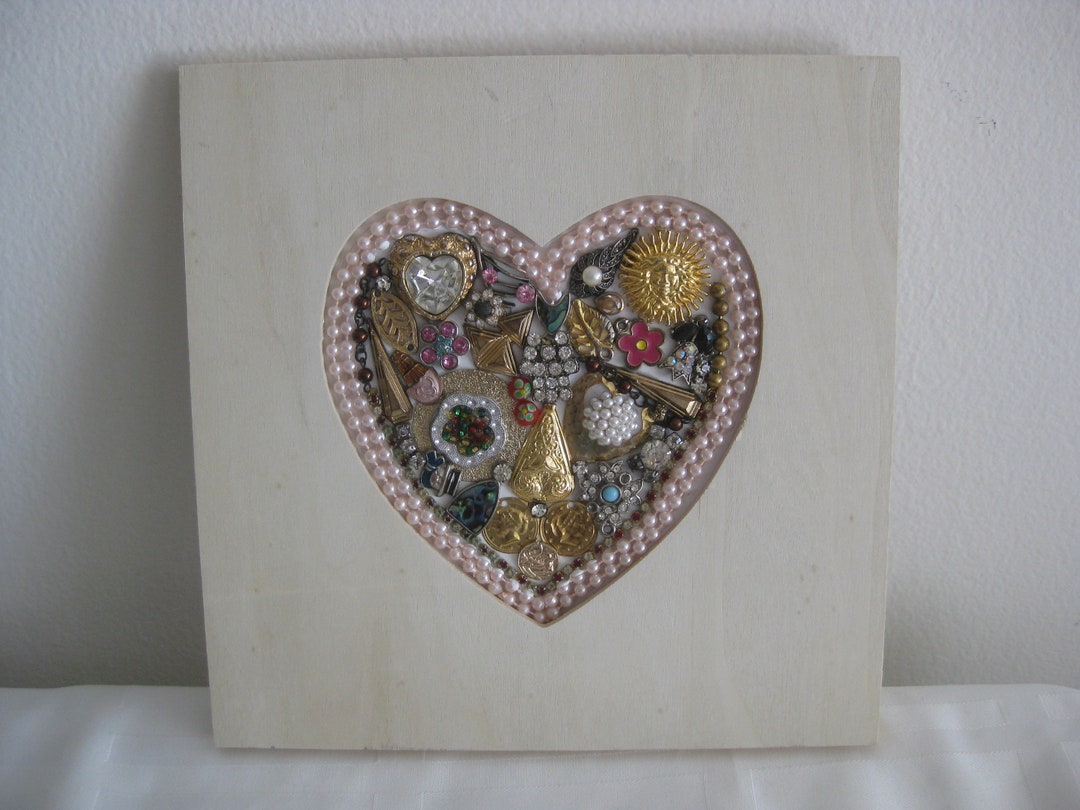 Jewelry Collage Framed Heart, Valentine's, Mother's Day Gift, Hand Made ...