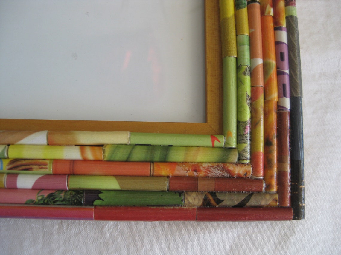 Picture Frame, up Cycled Paper Rolls, Hand Made, Fall Colors of Green ...