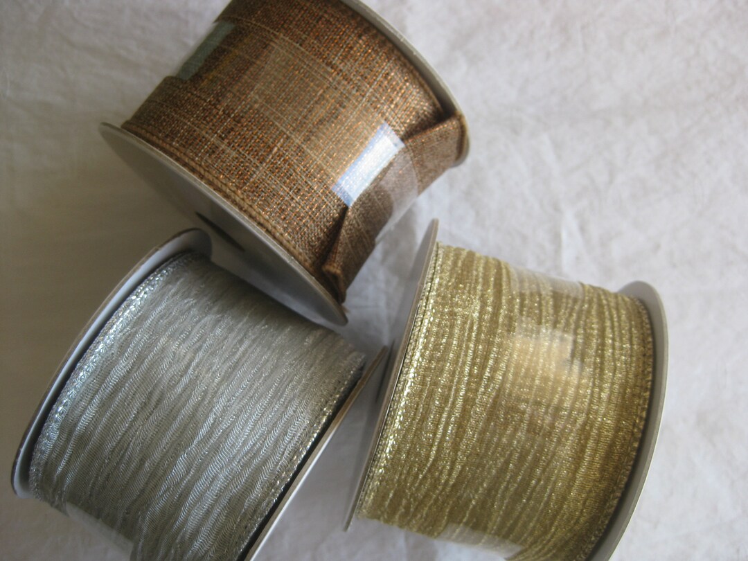 Fall/thanksgiving Wired Metalic Ribbons, Gold, Silver, Brown, 2.5x3 ...