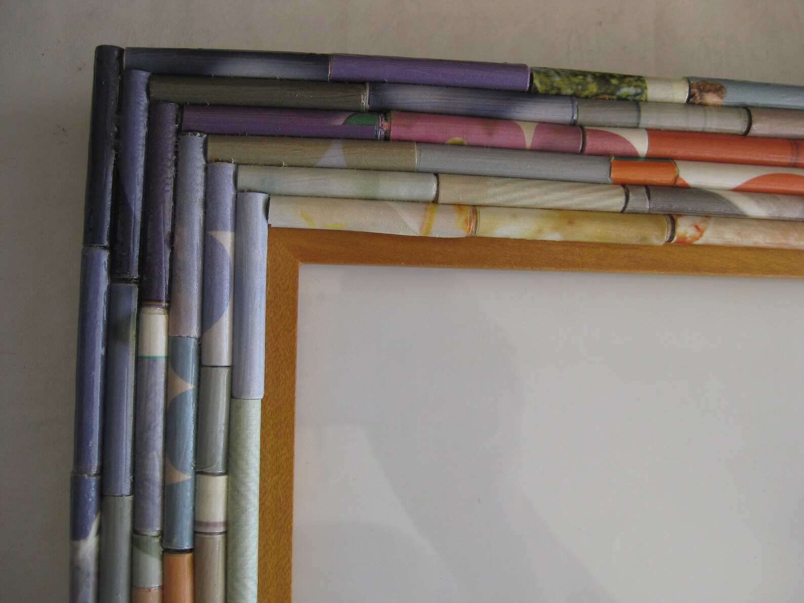 Picture Frame, up Cycled Paper Rolls, Hand Made, Fall Colors of Green ...