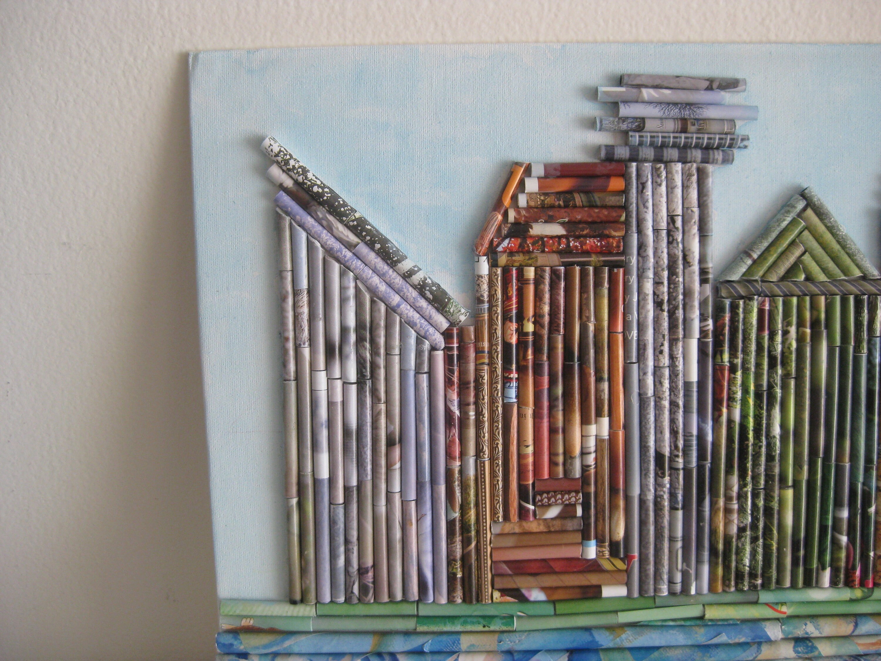 Upcycled Magazine Paper Rolls "city Skyline" Collage Picture, Hand Made ...