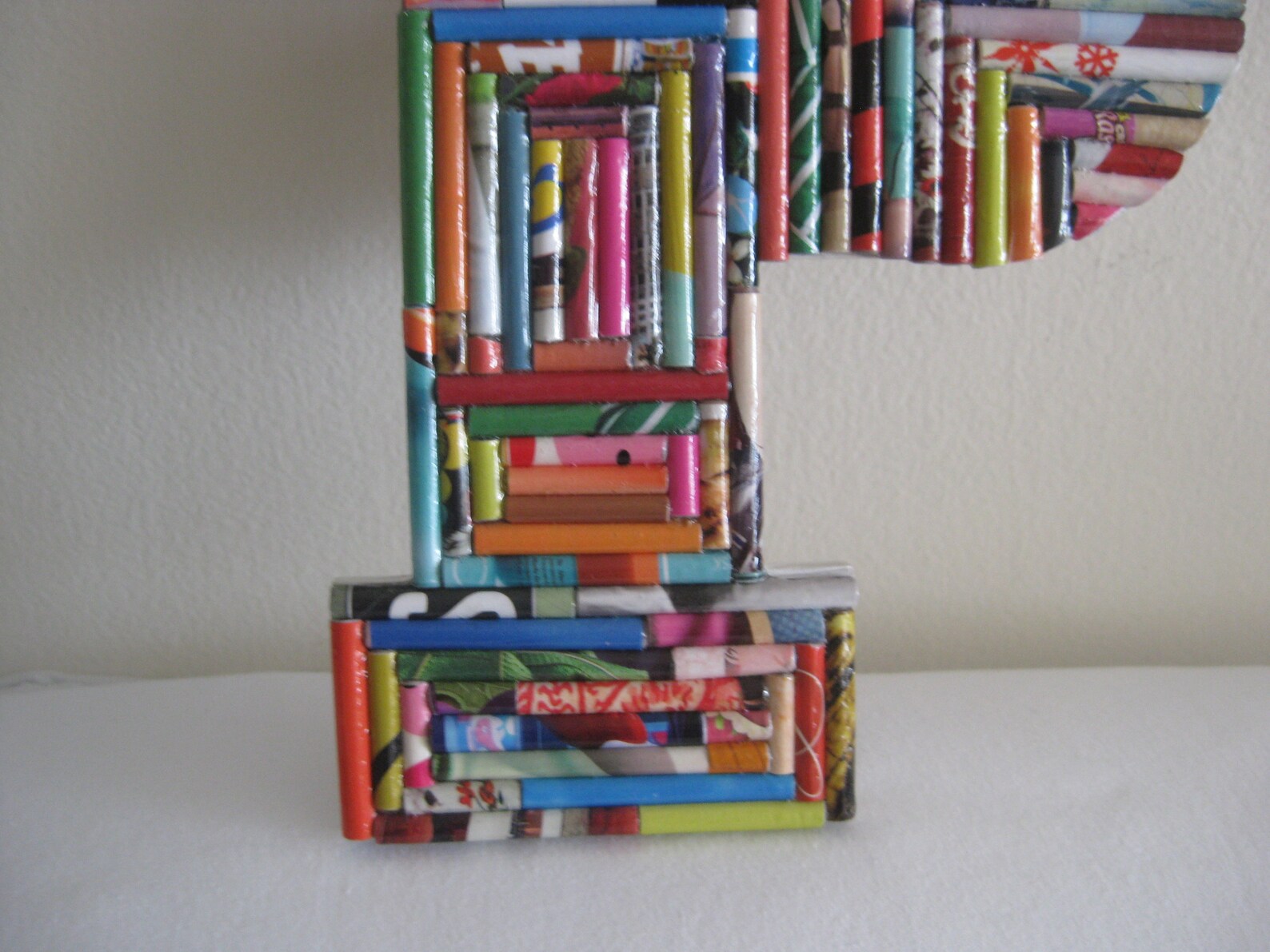 Letter P decorated w colorful up cycled magazine paper rolls | Etsy