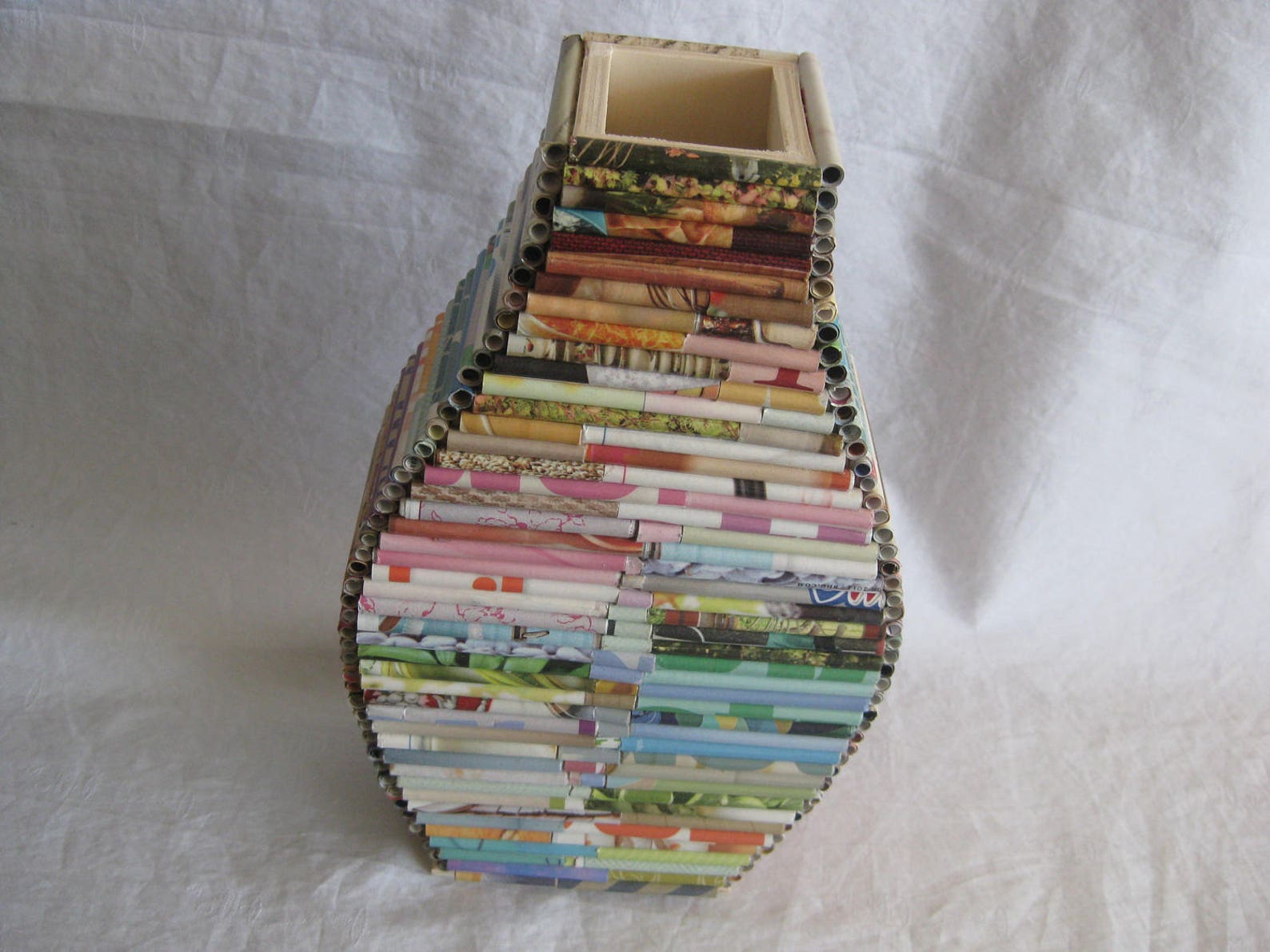 Wood Vase Hand Decorated With up Cycled Magazine Paper Rolls | Etsy