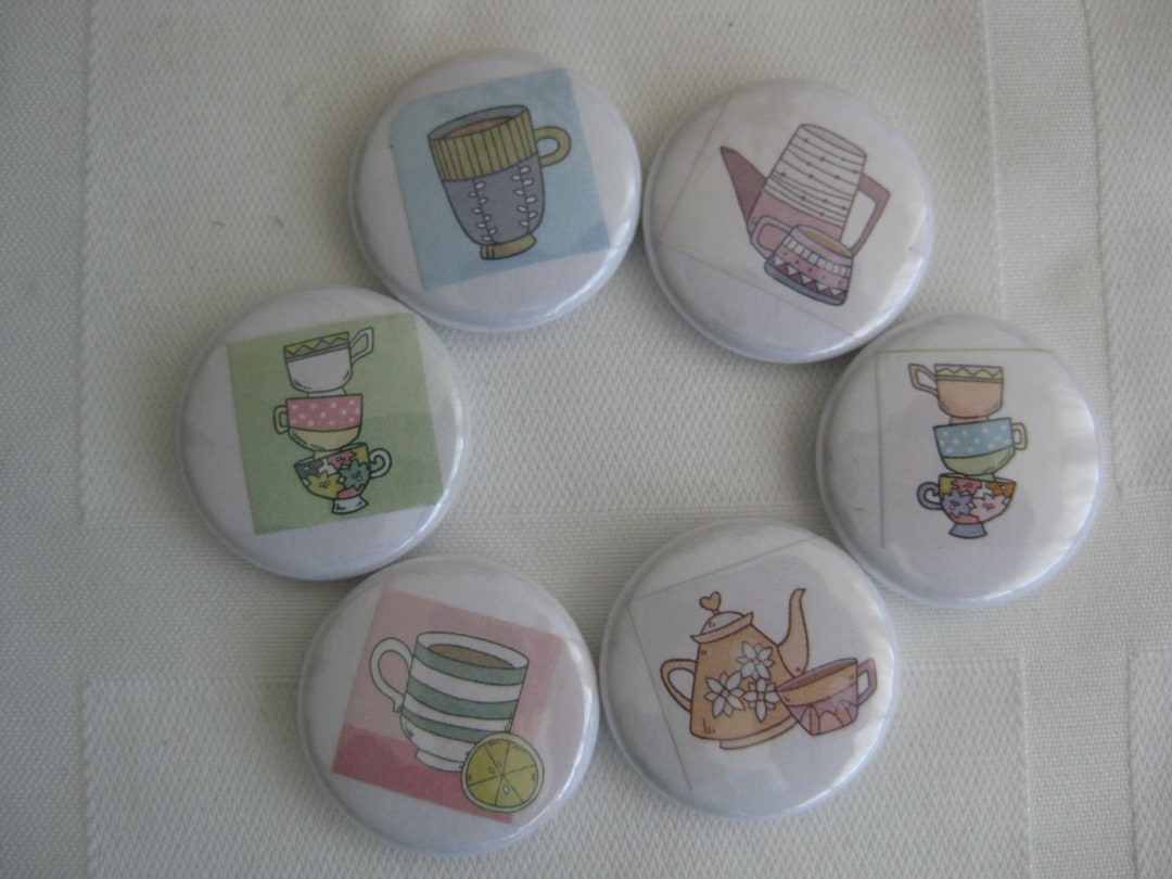 Tea Time Magnets, Set of 6 1" Hand Made Magnets, Tea Cups and Pots ...