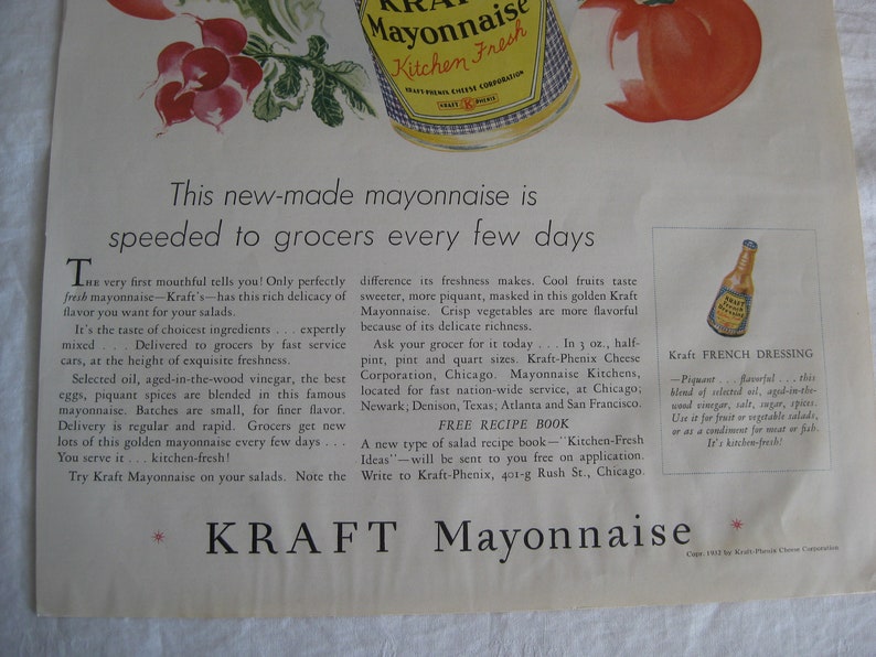 Vintage original magazine page advertisement for Kraft | Etsy