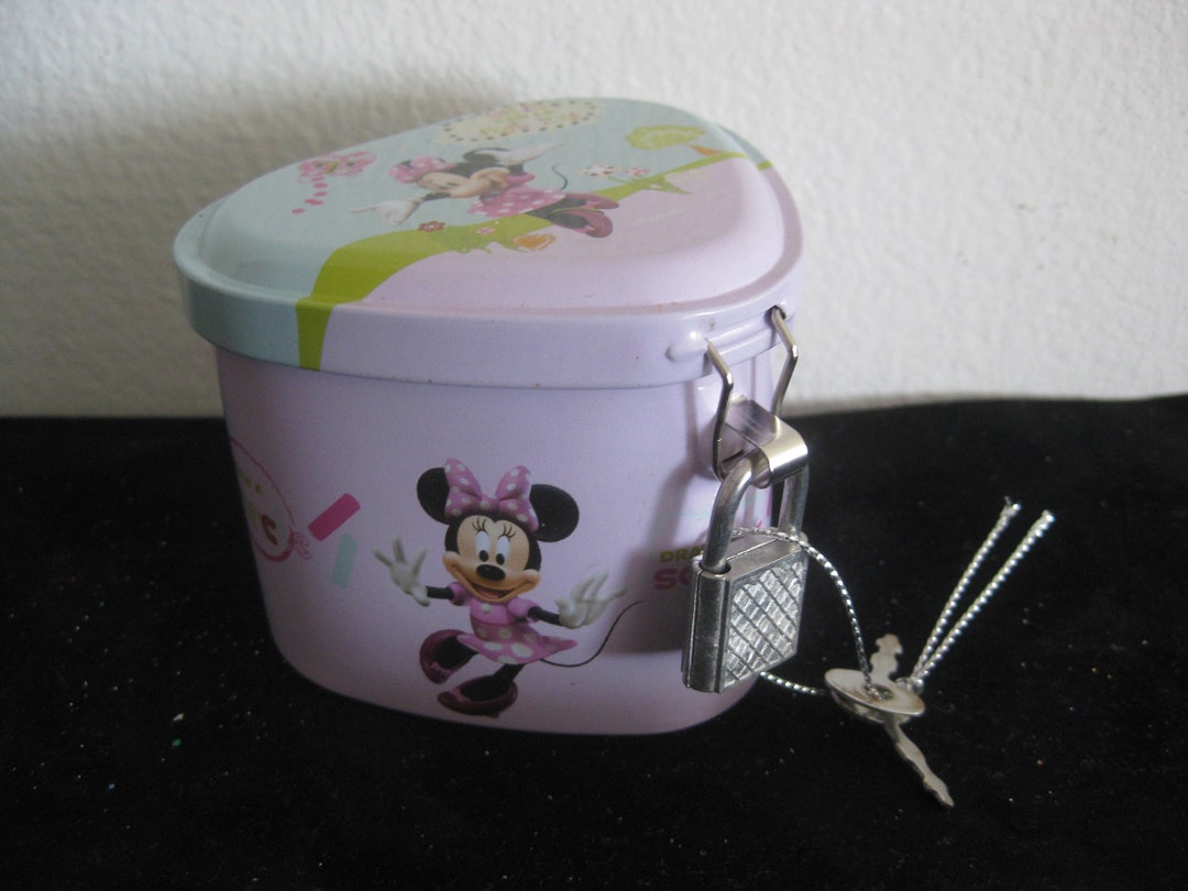 Disney Minnie Mouse Heart Shaped Tin Box W Lock & Keys, for Treasures ...