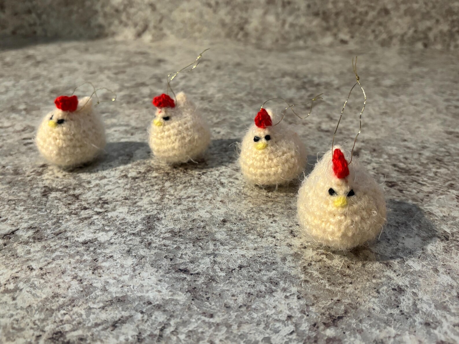 Christmas Hen Ornaments Set of 4 White Crochet Chickens Christmas ...