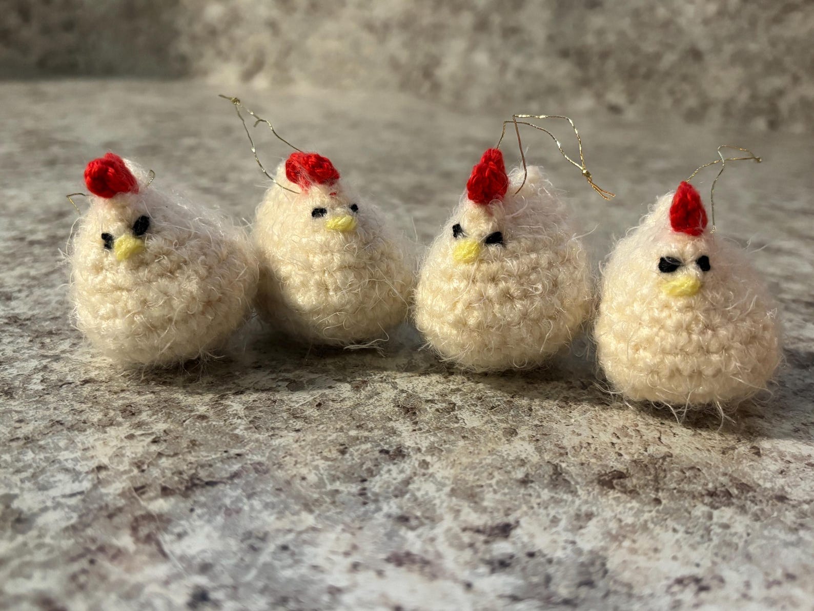 Christmas Hen Ornaments Set of 4 White Crochet Chickens Christmas ...