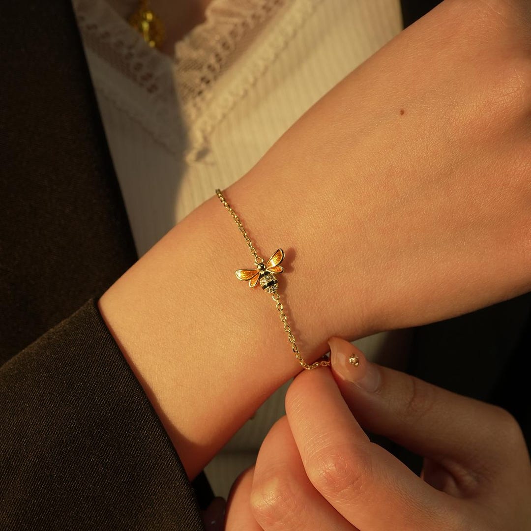 18k Gold Bee Bracelet Gold Bee Jewelry Gold Filled Bee Dainty Bracelet Gold Bee Gift for Her 18k ...