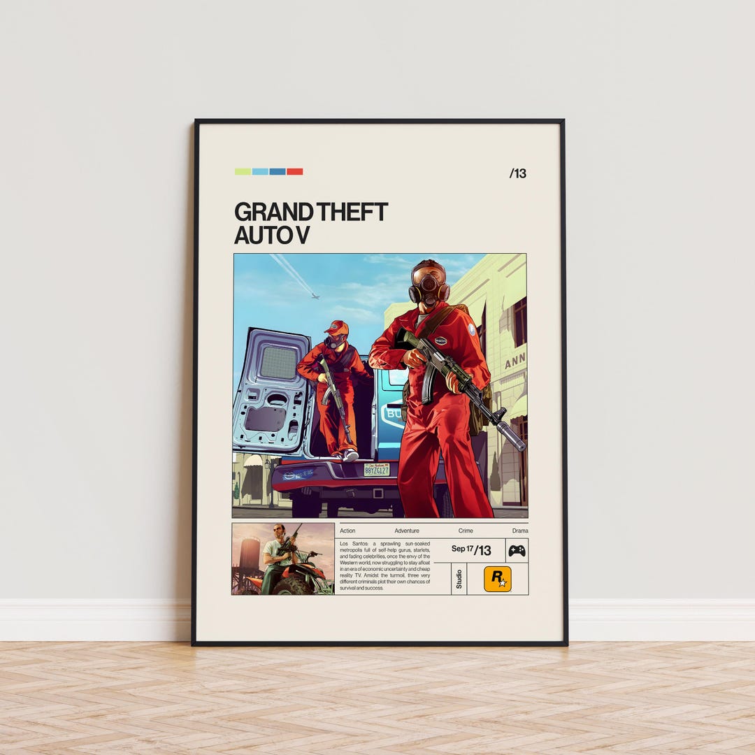 Grand Theft Auto 5 Poster, Video Game Poster, Minimalist Game Print ...