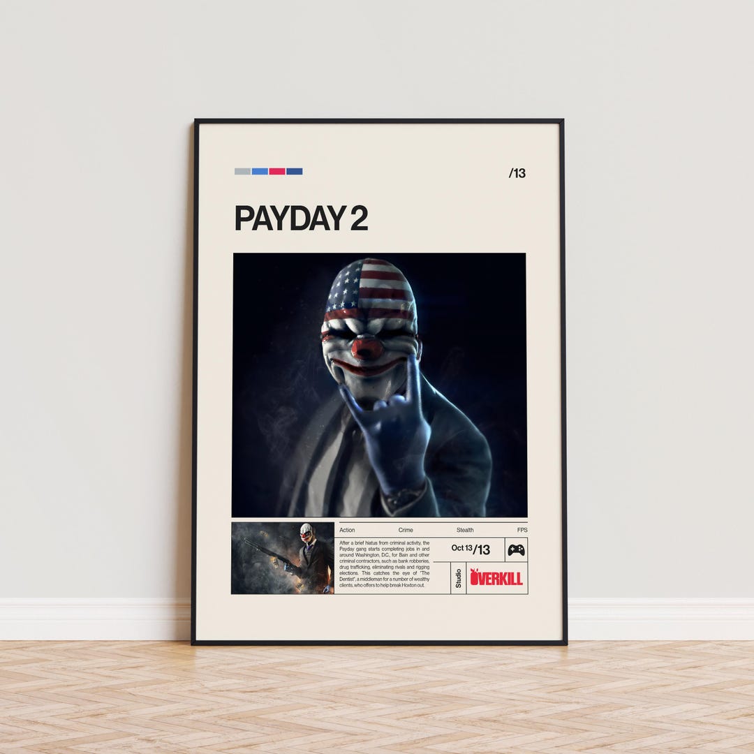 Payday 2 Poster, Video Game Poster, Minimalist Game Print, Gaming Room ...