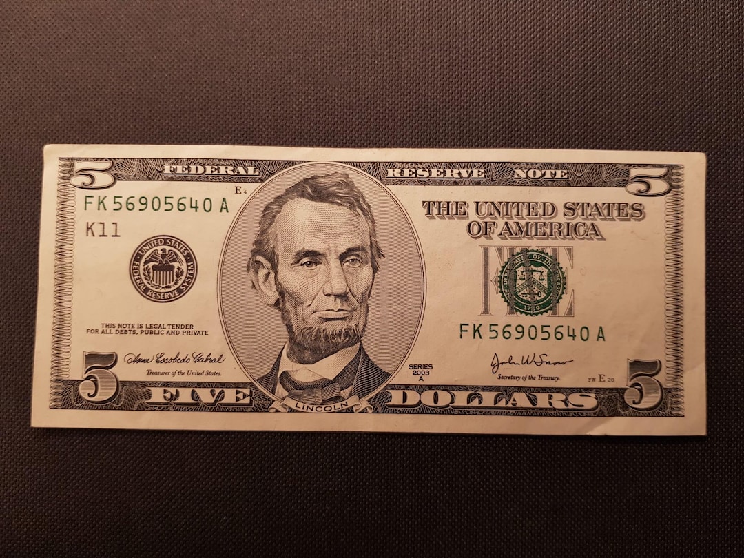 5 US Dollar Bill 2003 Unique Serial Number FK56905640A Rare USA - Etsy
