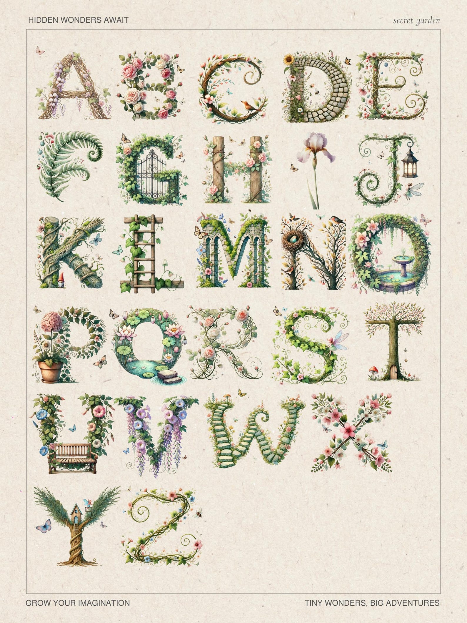 Secret Garden Alphabet Poster - Etsy