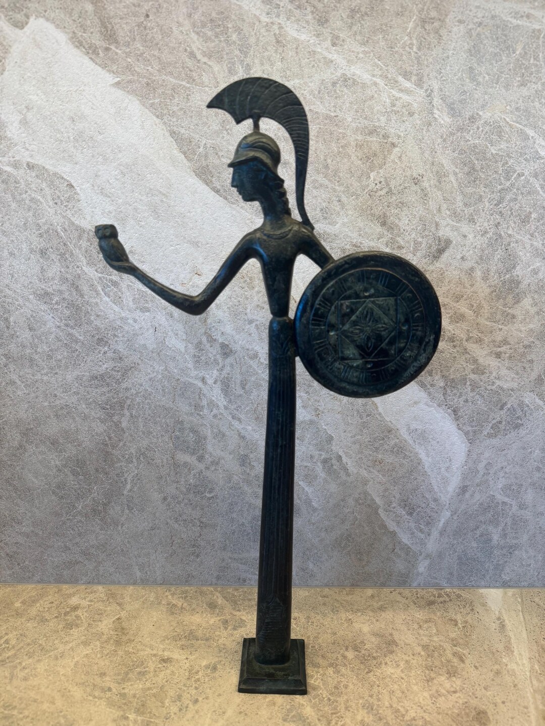 Greek Bronze Sculpture of the Goddess Athena With Shield and Owl ...
