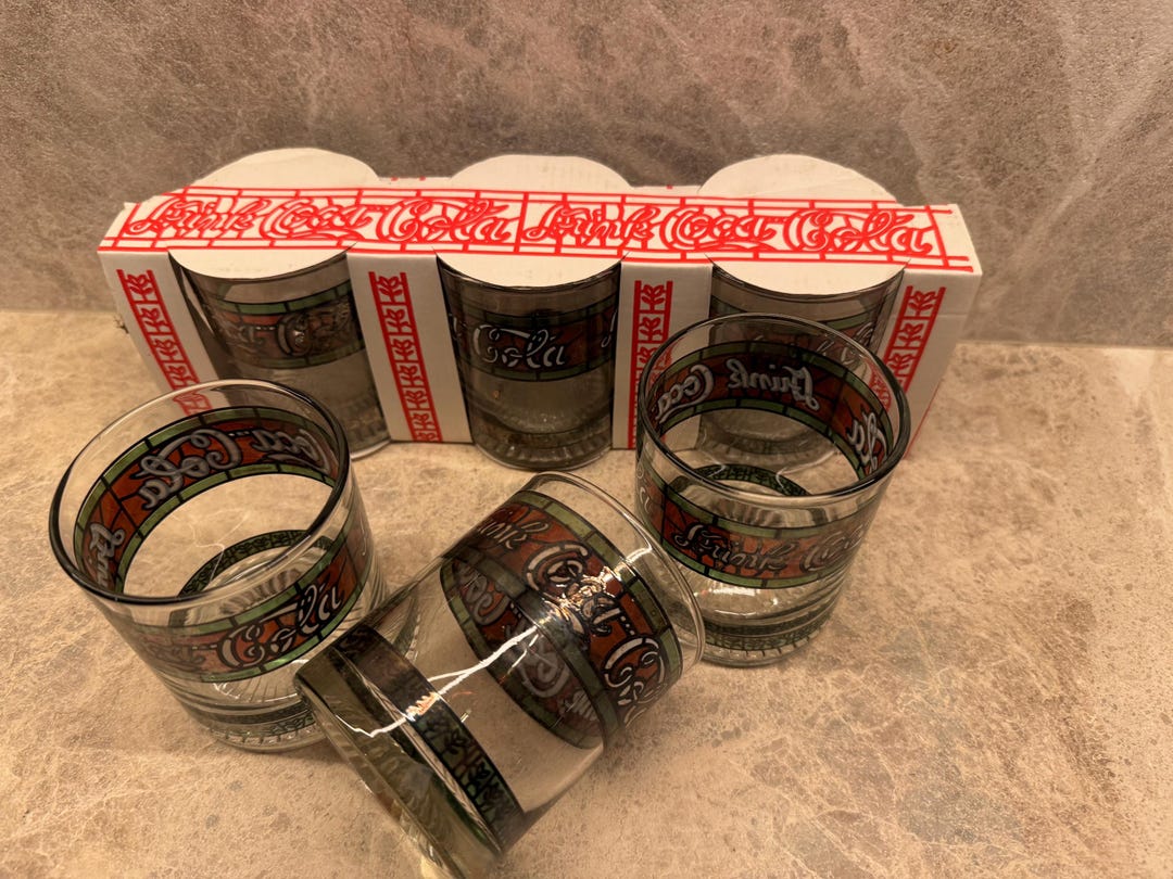 Vintage Coca-cola Glass Set (6 Pieces) – Art Nouveau Style, With Trade ...