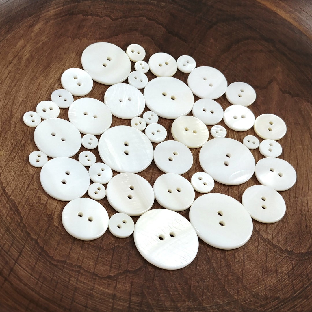 Mother of Pearl Buttons, Natural White Shell Sewing Buttons, 7 Sizes ...